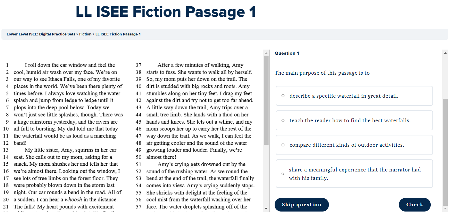 Lower Level ISEE: Digital Question Sets - The Tutorverse