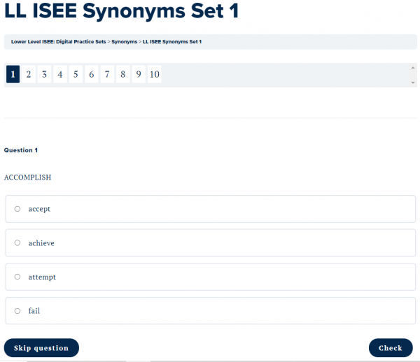 Lower Level ISEE: Digital Question Sets - The Tutorverse